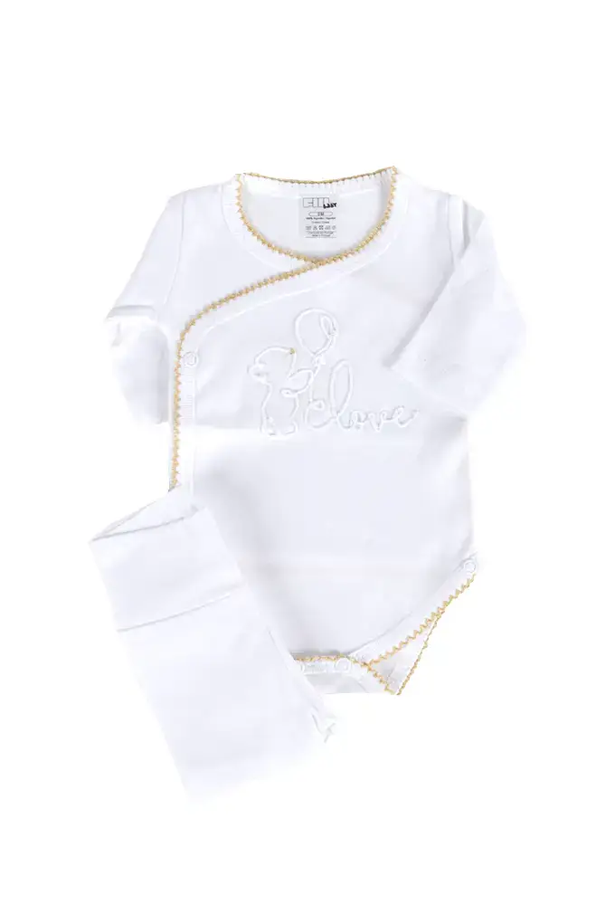 Amorim - ‘Love’ Applique Long Sleeve Crossover Bodysuit with Tights ...